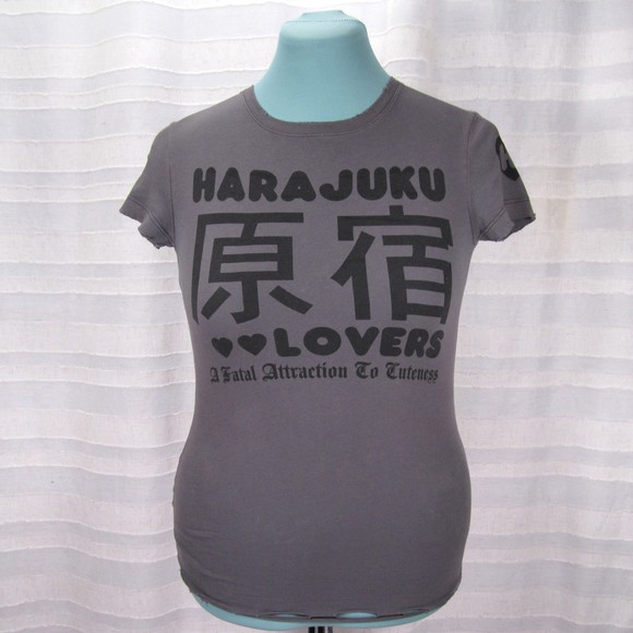Harajuku Lovers | Tops | Dark Gray Harajuku Lovers Distressed Logo Tee ...